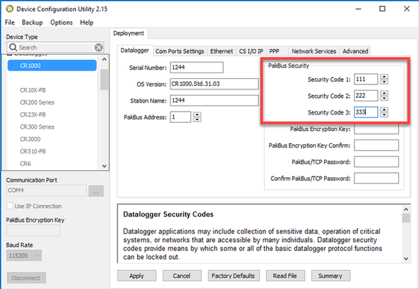 Comment utiliser les codes de sécurité d'une centrale de mesure